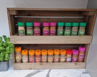 2 Tier Handmade Wooden Spice Rack Organiser Rustic Herb Rack Kitchen ...