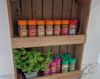 2 Tier Handmade Wooden Spice Rack Organiser Rustic Herb Rack Kitchen ...