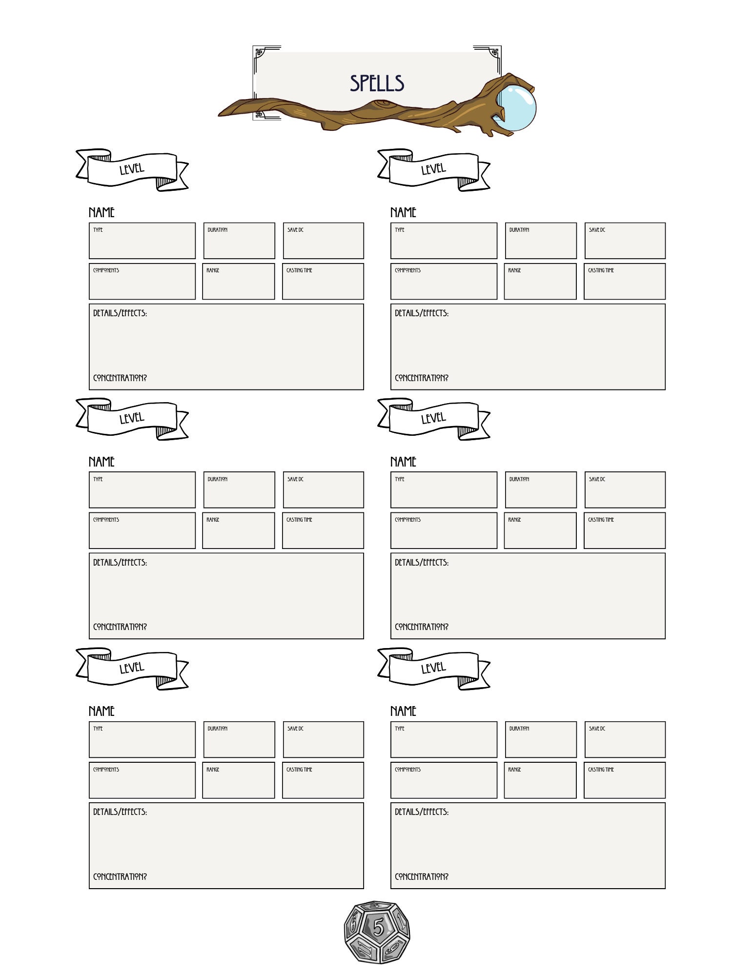Printable Dungeons and Dragons Player Character Sheets Digital Download ...