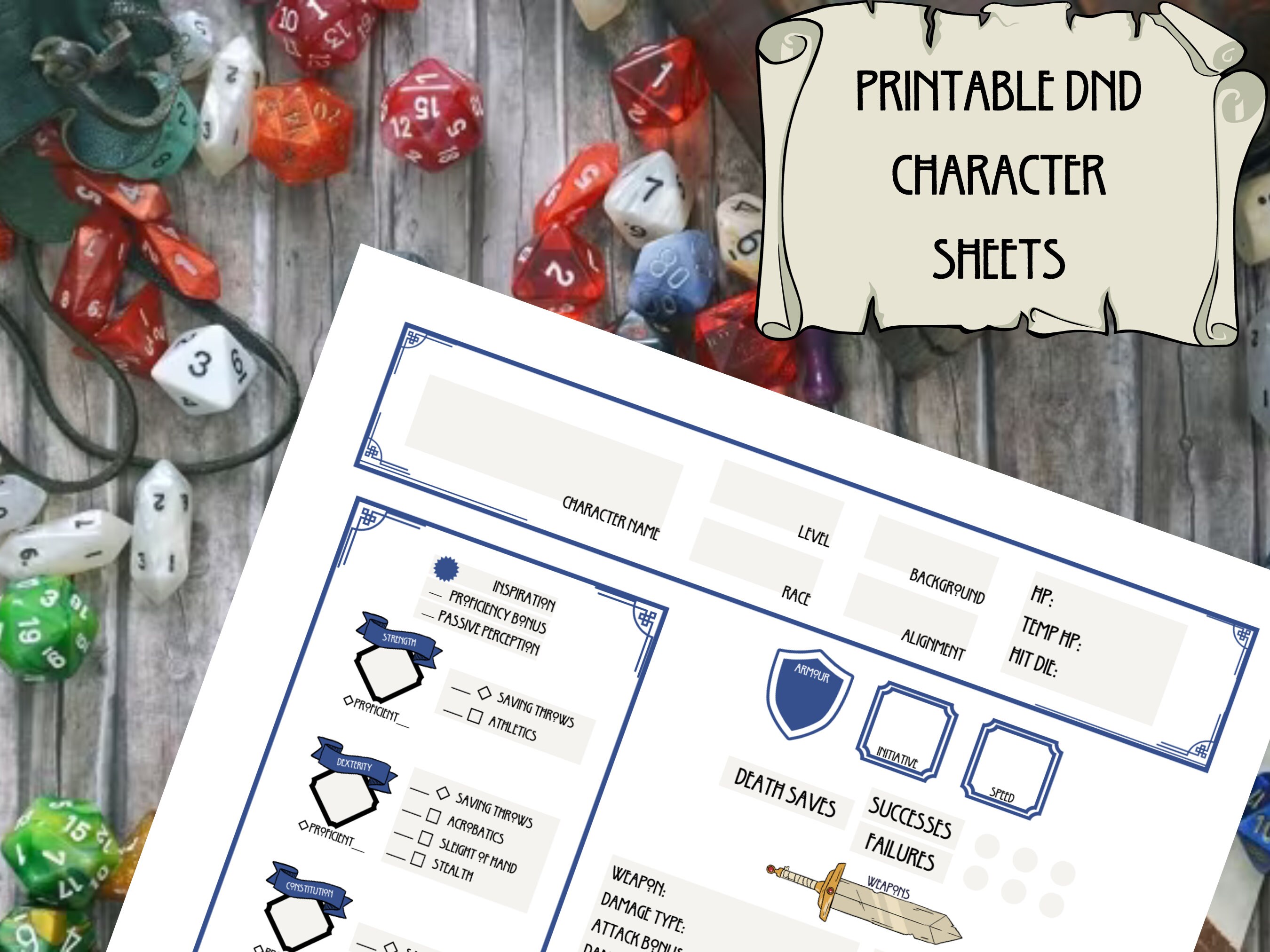 Printable Dungeons and Dragons Player Character Sheets Digital Download ...