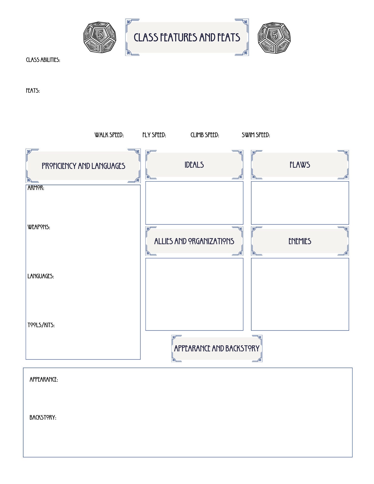 Printable Dungeons and Dragons Player Character Sheets Digital Download ...