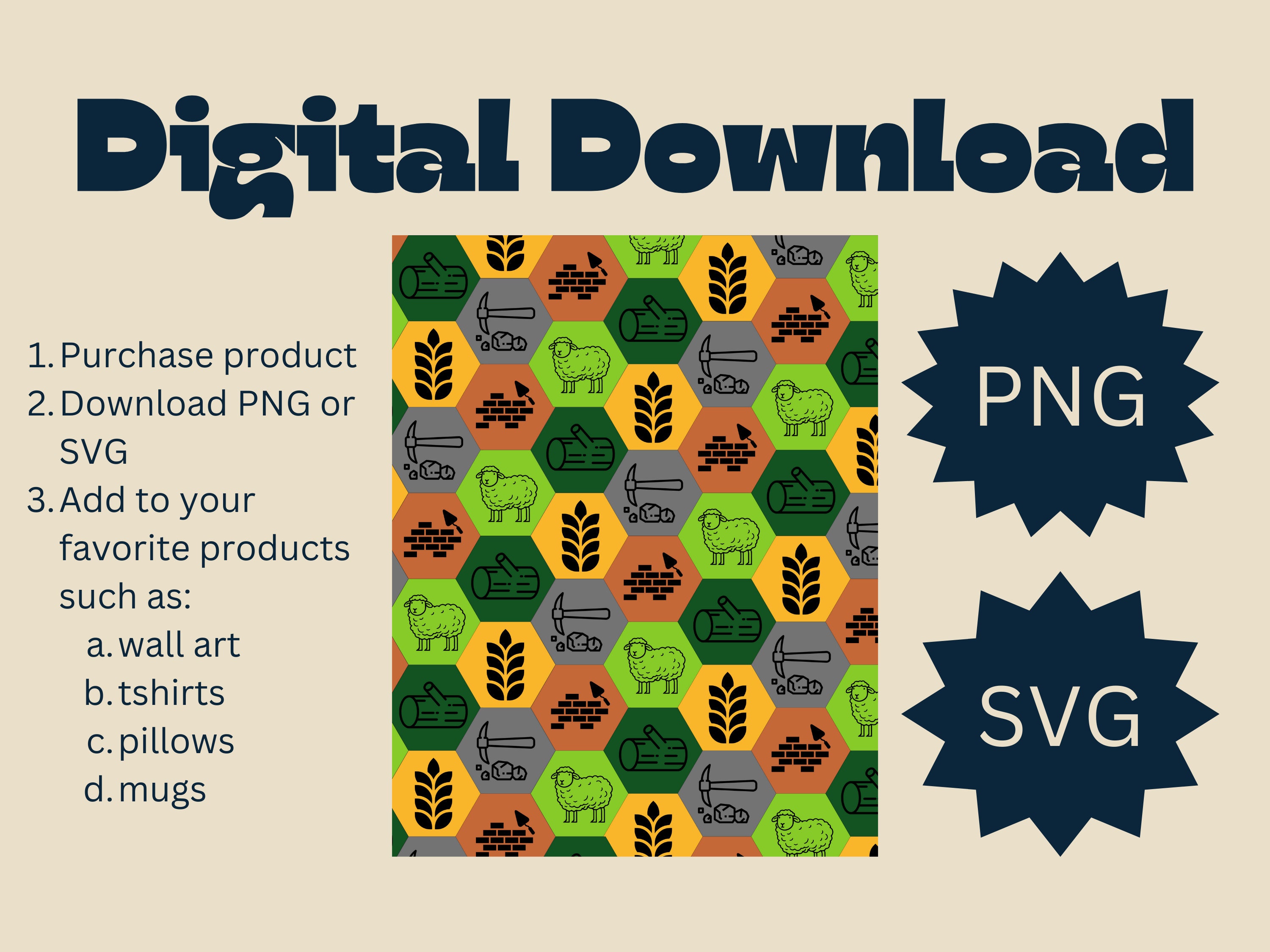 Catan Pattern Digital Design, Tshirt, Downloadable, Settlers, Gifts for ...