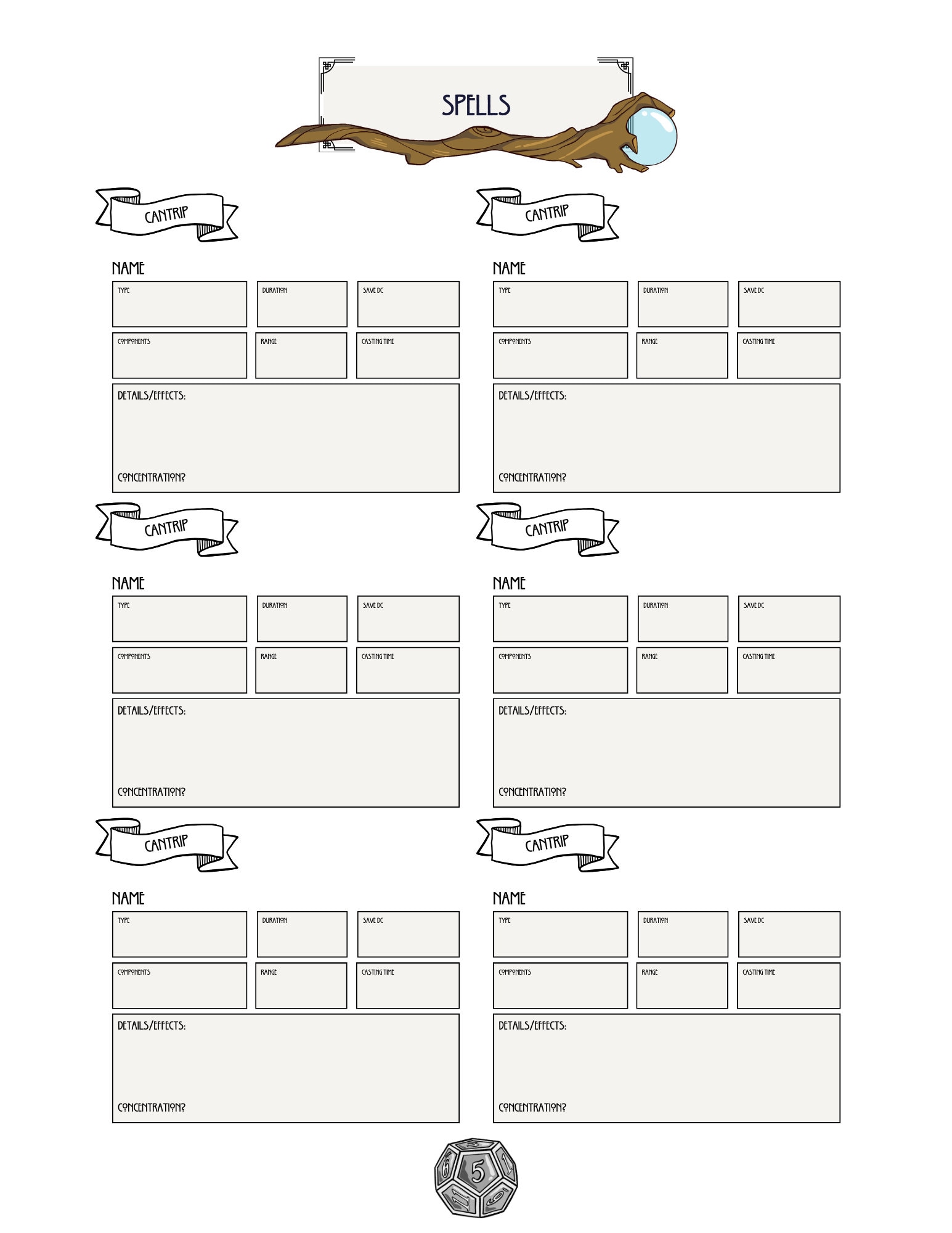 Printable Dungeons and Dragons Player Character Sheets Digital Download ...