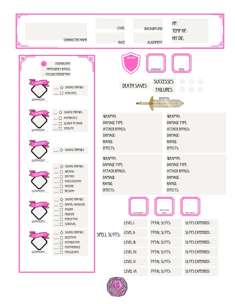 Printable Dungeons and Dragons Player Character Sheets - Digital ...