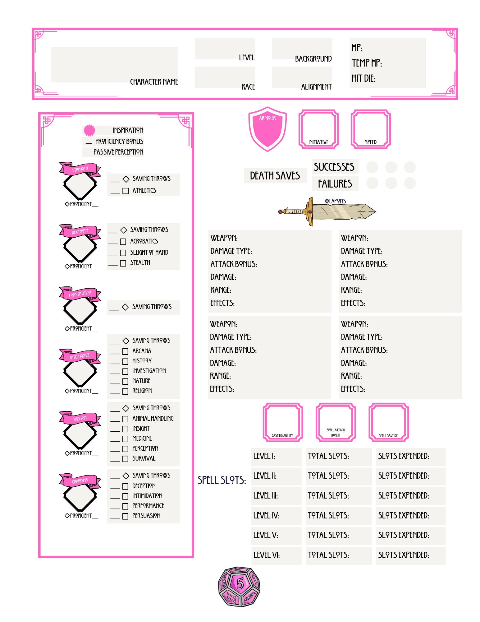 Printable Dungeons and Dragons Player Character Sheets - Digital ...