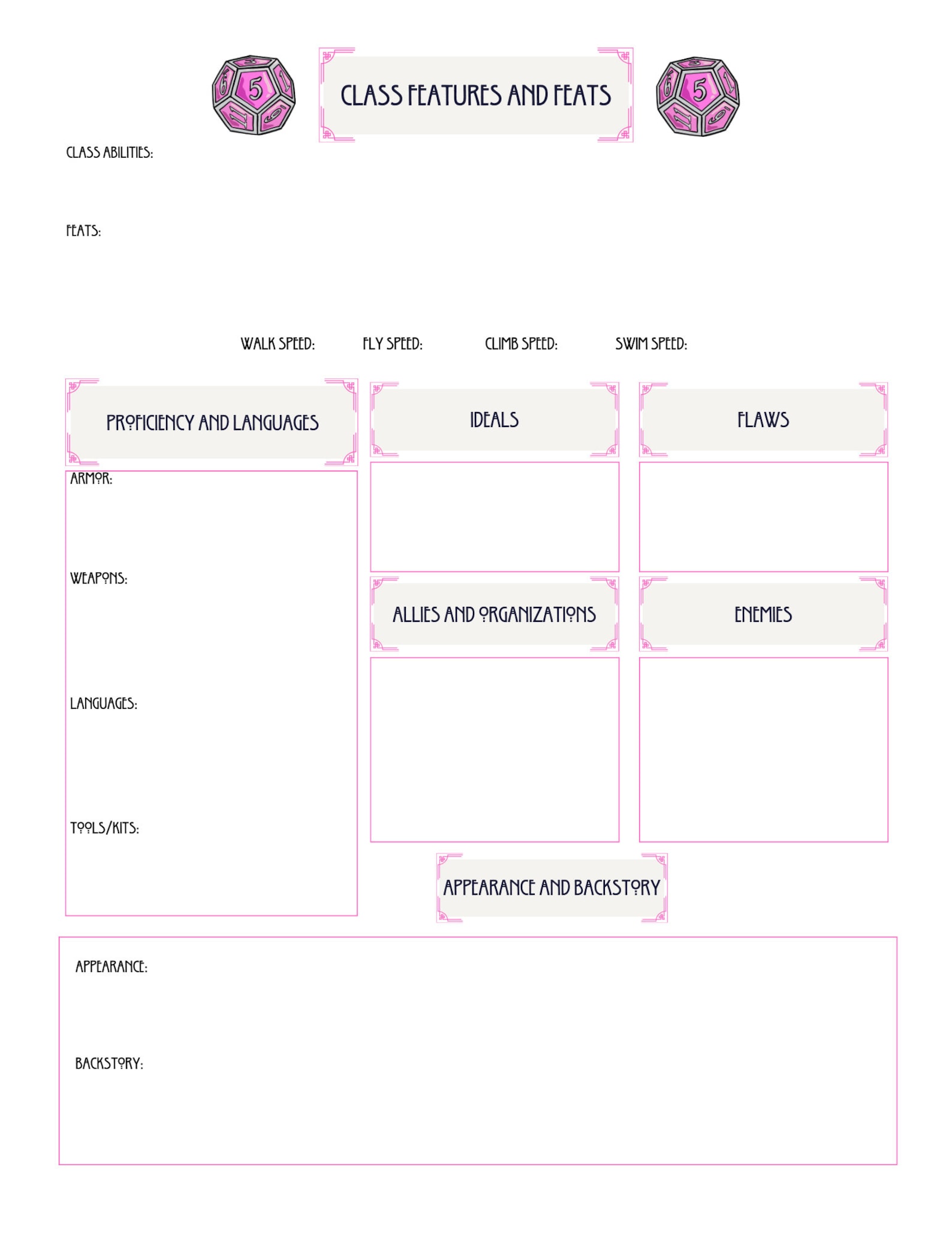 Printable Dungeons and Dragons Player Character Sheets Digital Download ...