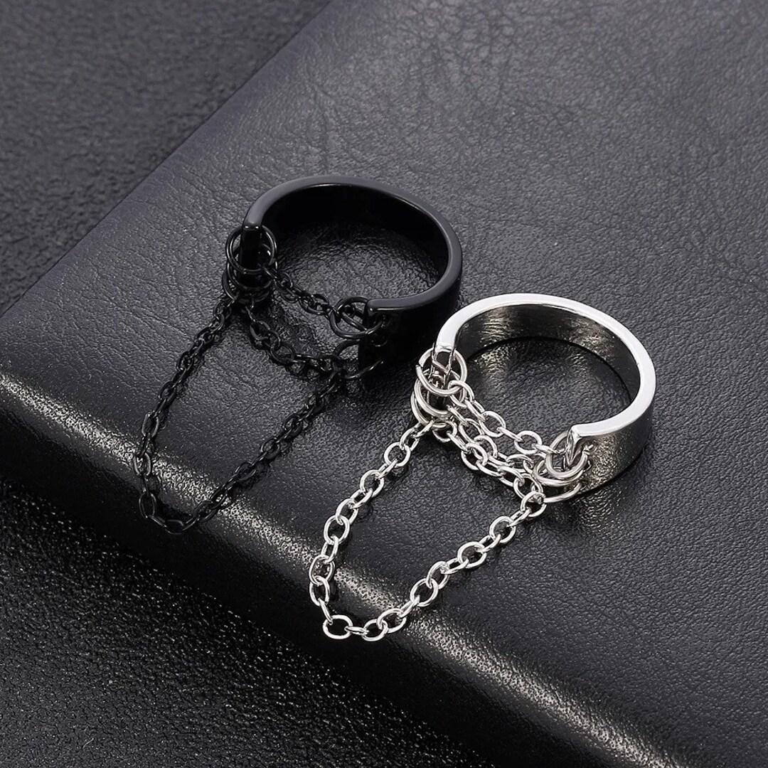 Punk Fashion Black Silver Chain Rings Knuckle Ring Set Multi - Etsy