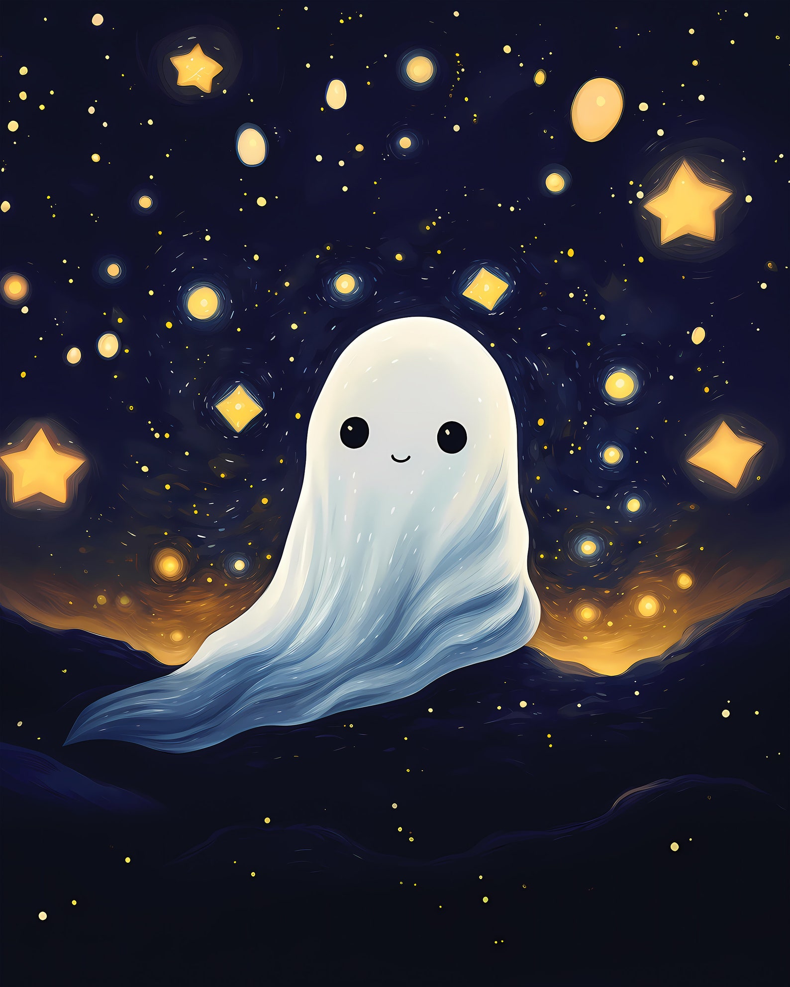 Van Gogh's the Starry Night Ghost Print, Night's Embrace, Cute Spooky ...