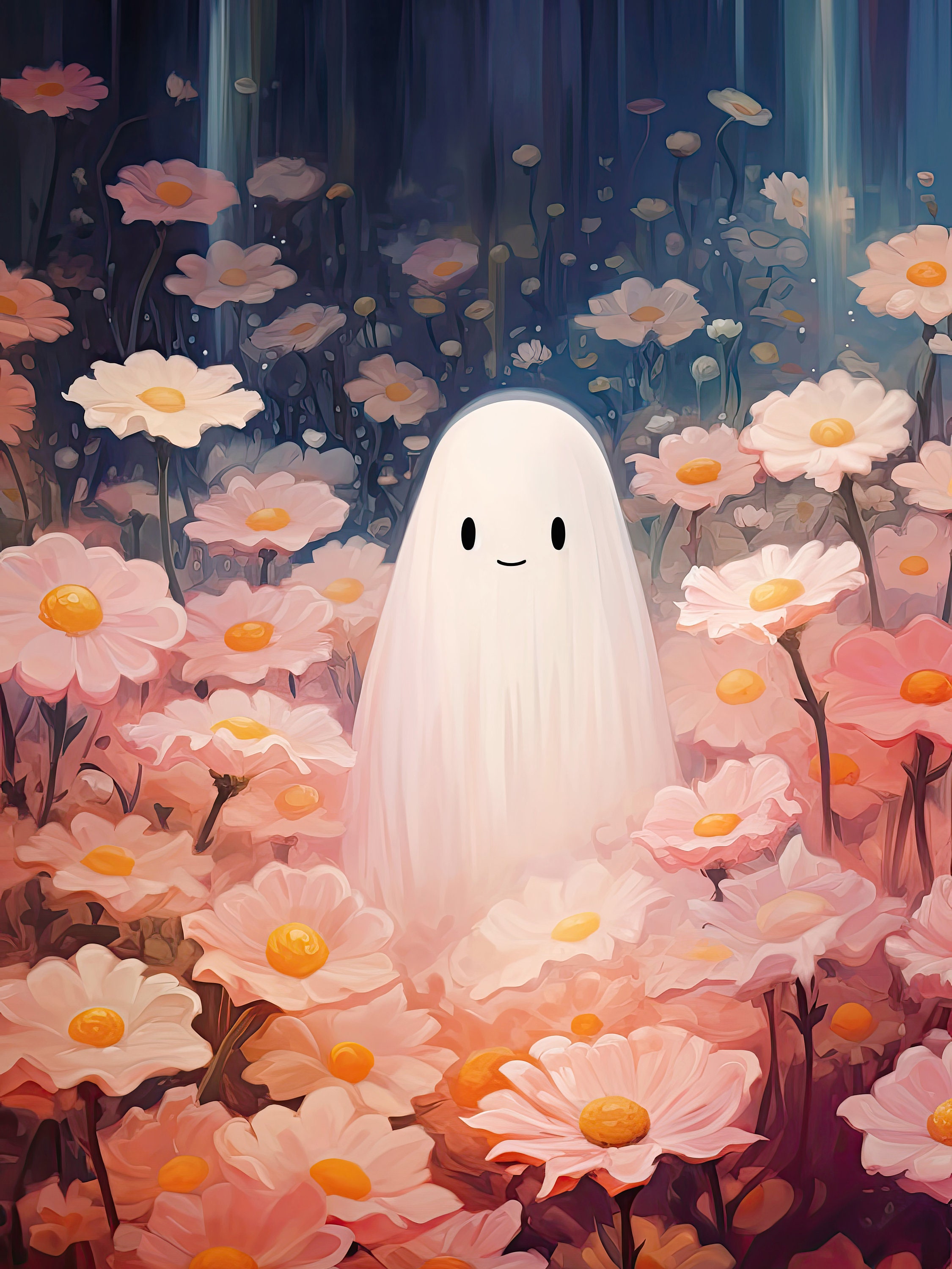 Pink Floral Ghost Wall Art, Cute Ghost Print, Cottagecore, Halloween ...