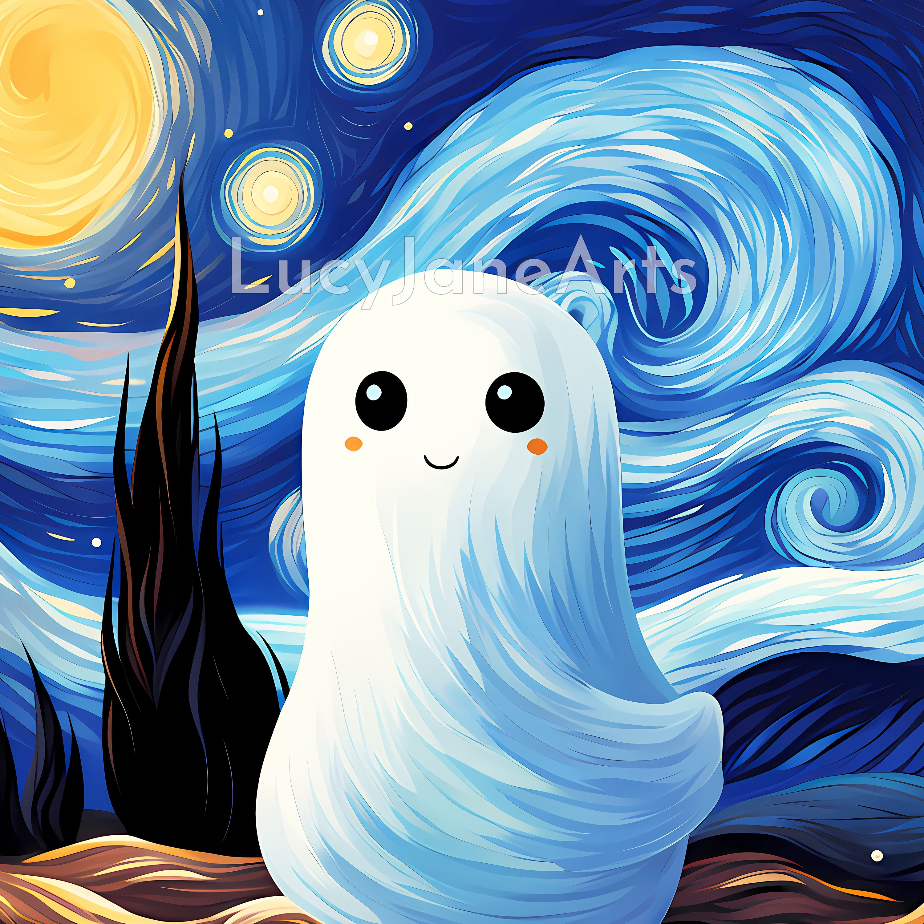 Van Gogh's the Starry Night Ghost Wall Art Print, Ghostly Starlight ...