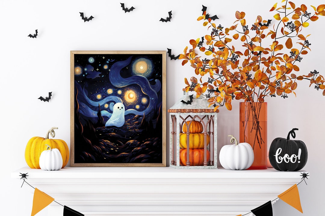 Van Gogh's the Starry Night Ghost Print, Ethereal Night, Cute Spooky ...