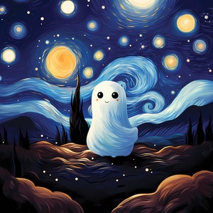 Van Gogh's the Starry Night Ghost Print, Ghostly Starlight, Cute Spooky ...