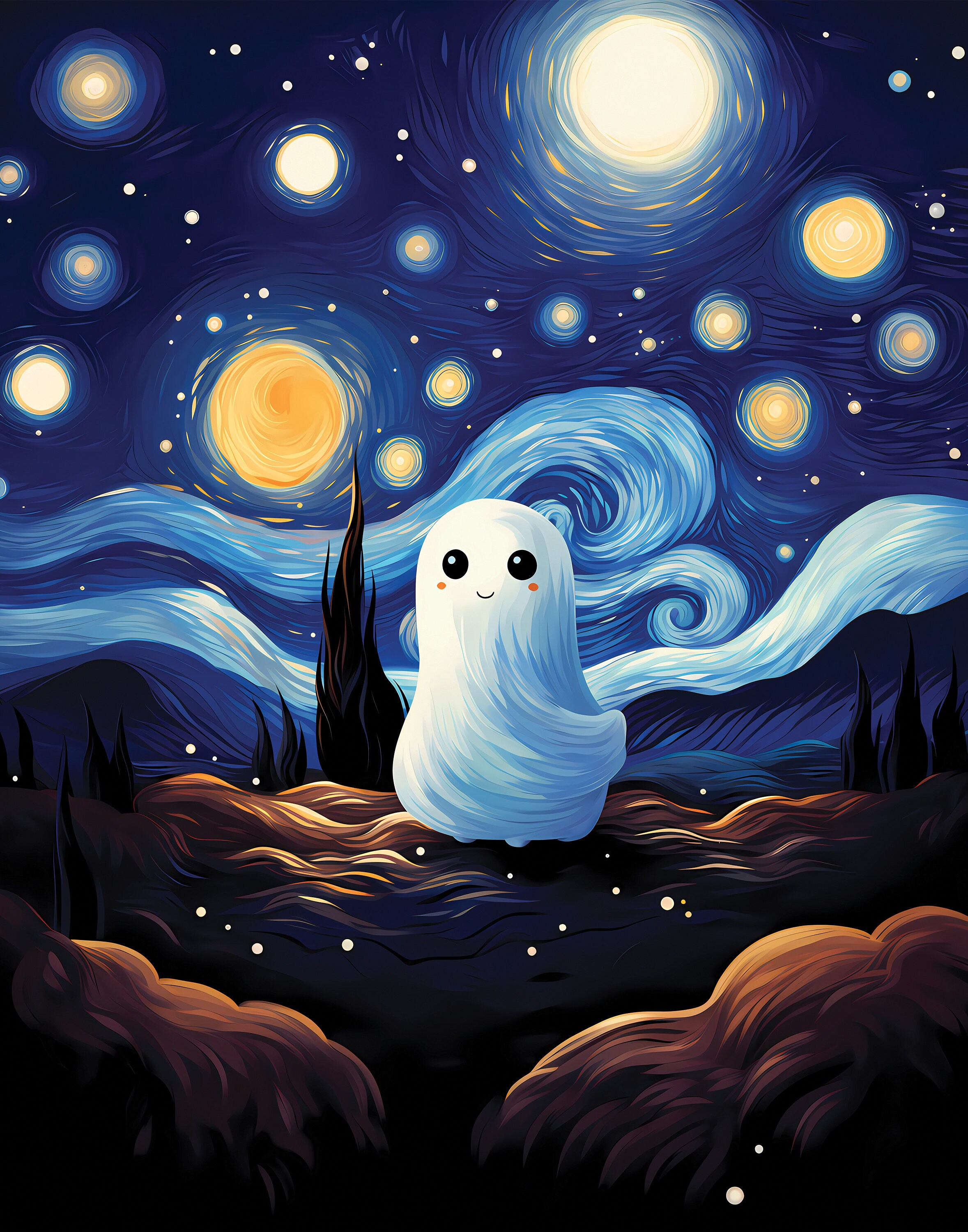 Van Gogh's the Starry Night Ghost Print, Ghostly Starlight, Cute Spooky ...