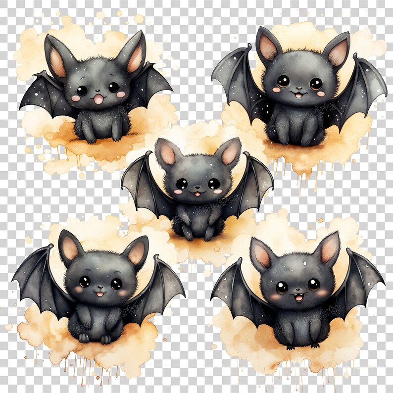 Watercolor Halloween Cute Bat Clipart Spooky Kawaii (Download Now) - Etsy