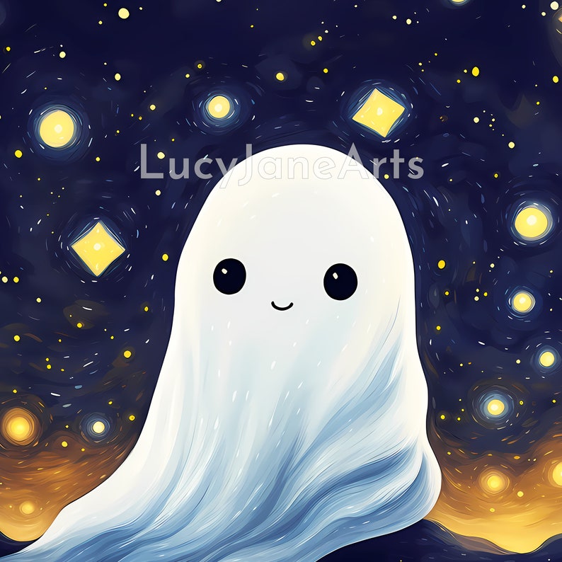 Van Gogh's the Starry Night Ghost Print, Night's Embrace, Cute Spooky ...