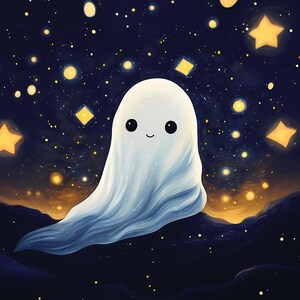 Van Gogh's the Starry Night Ghost Print, Night's Embrace, Cute Spooky ...