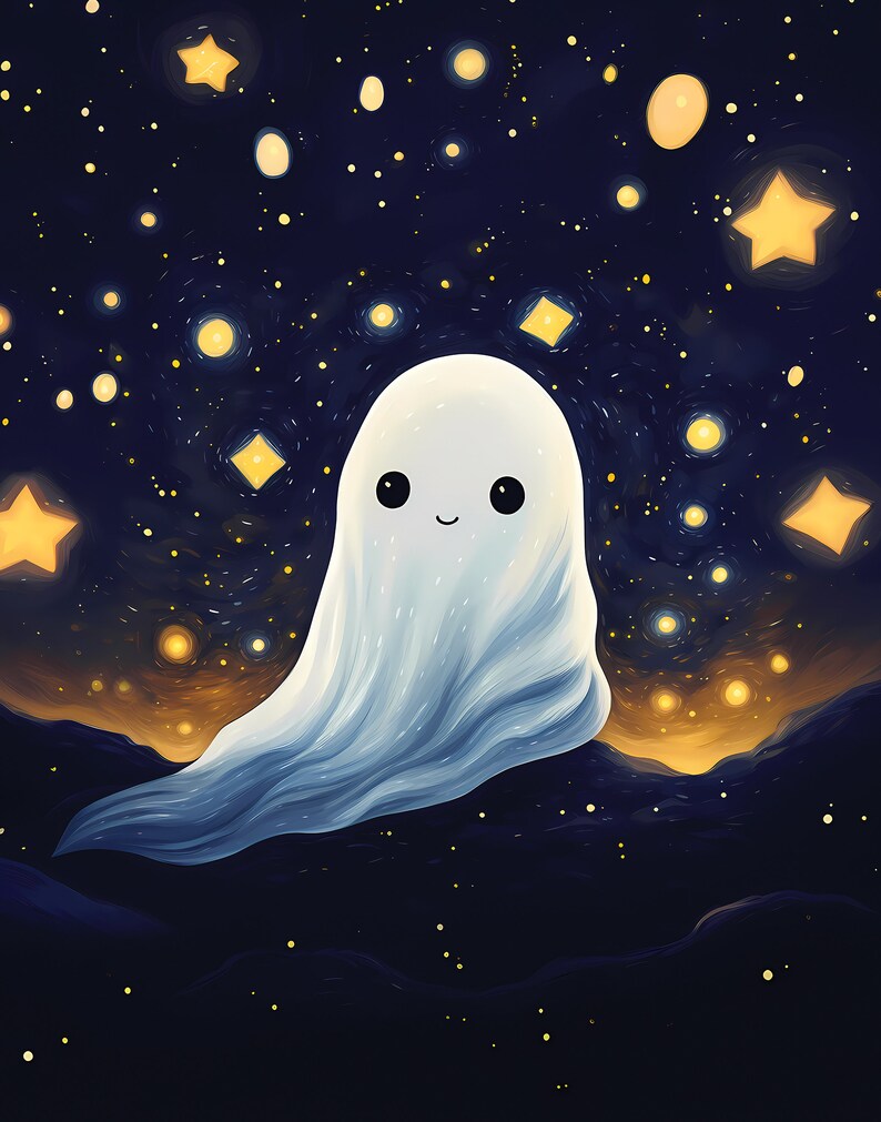 Van Gogh's the Starry Night Ghost Print, Night's Embrace, Cute Spooky ...
