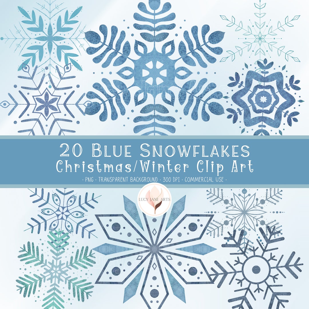 Blue Snowflake Christmas Clip Art, Digitally Drawn, Transparent ...