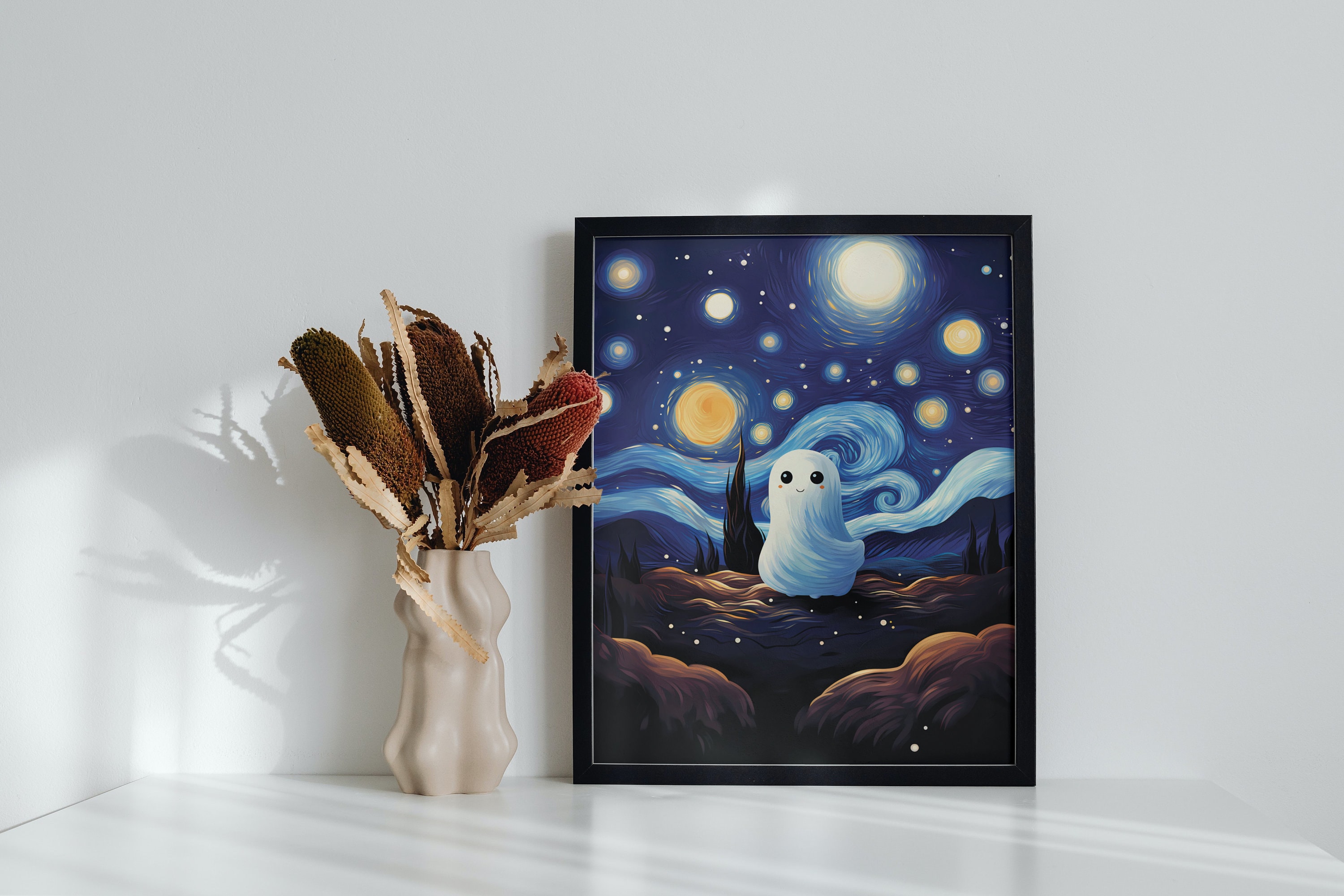 Van Gogh's the Starry Night Ghost Print, Ghostly Starlight, Cute Spooky ...