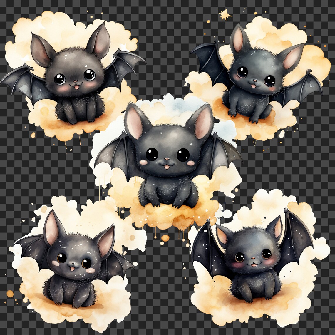 Watercolor Halloween Cute Bat Clipart Spooky Kawaii (Download Now) - Etsy