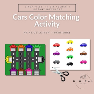 Cars Color Matching Game, Preschool Activity, Homeschool Worksheet ...