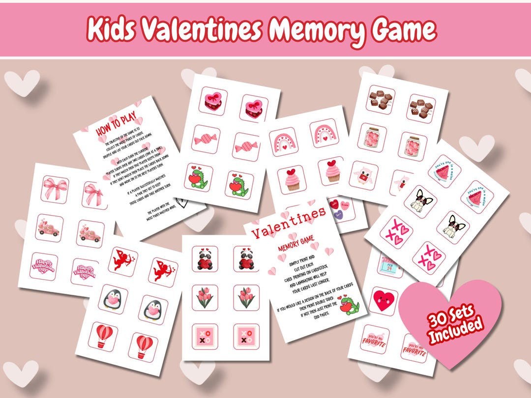 Kids Valentines Memory Game, Printable Valentines Matching Game ...