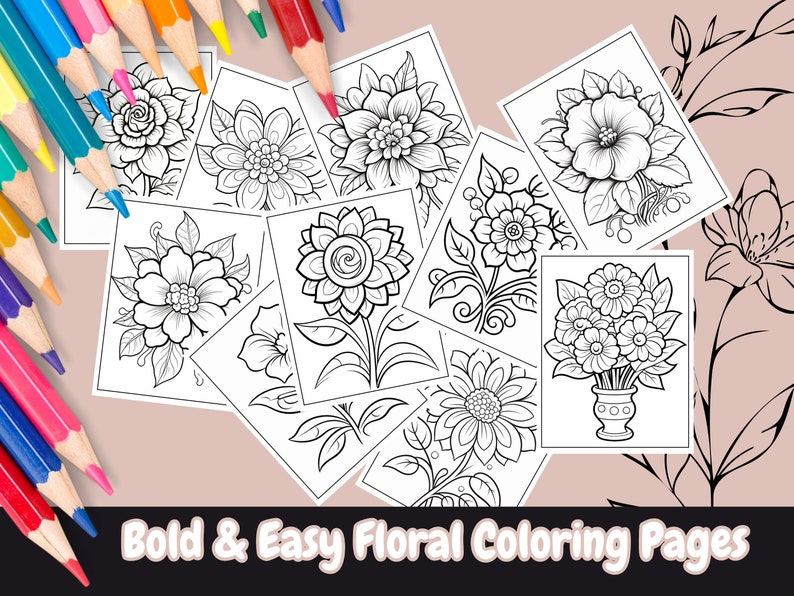 Bold and Easy Floral Coloring Pages Flowers Coloring Books - Etsy