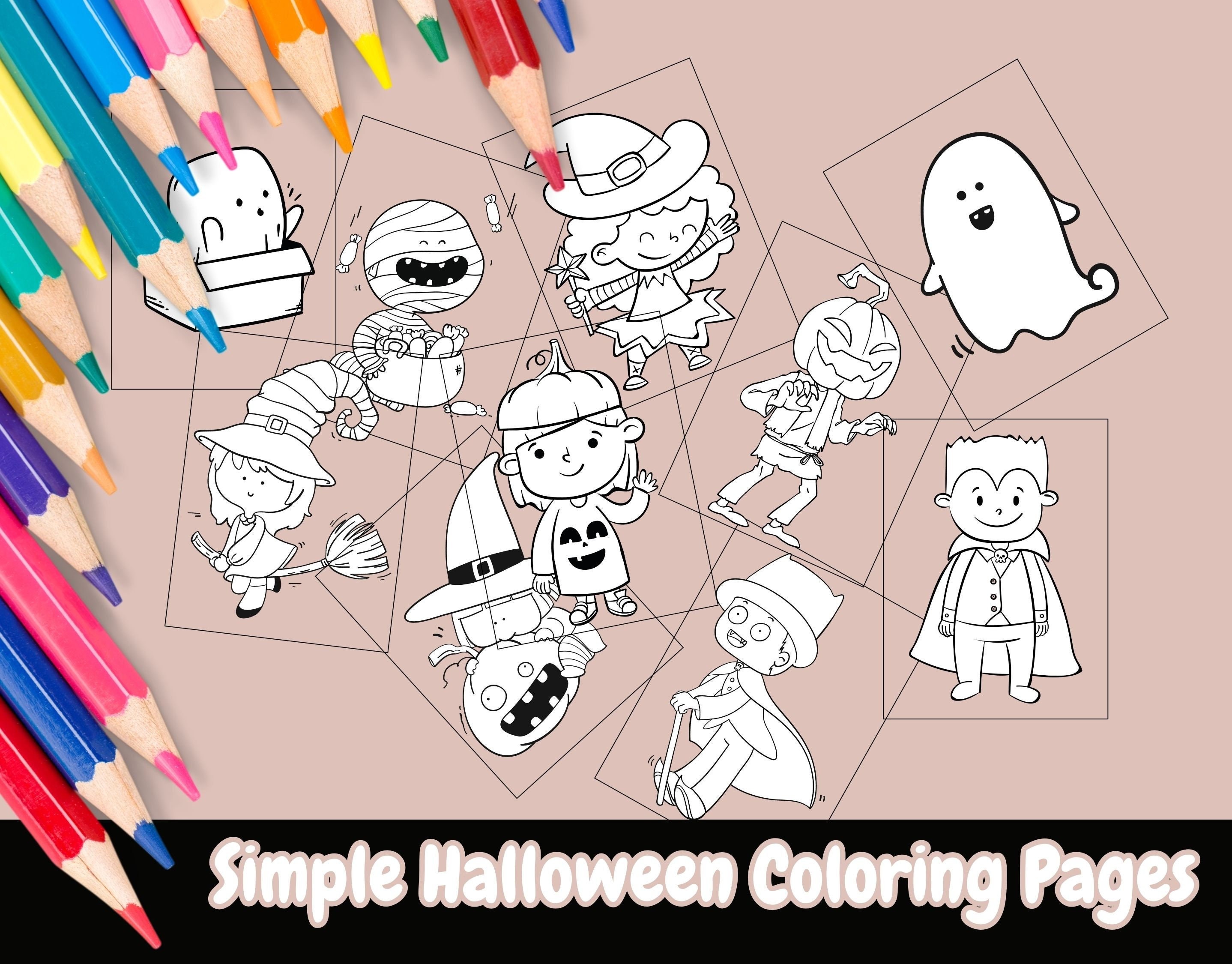 30 Simple and Cute Halloween Coloring Pages Halloween - Etsy