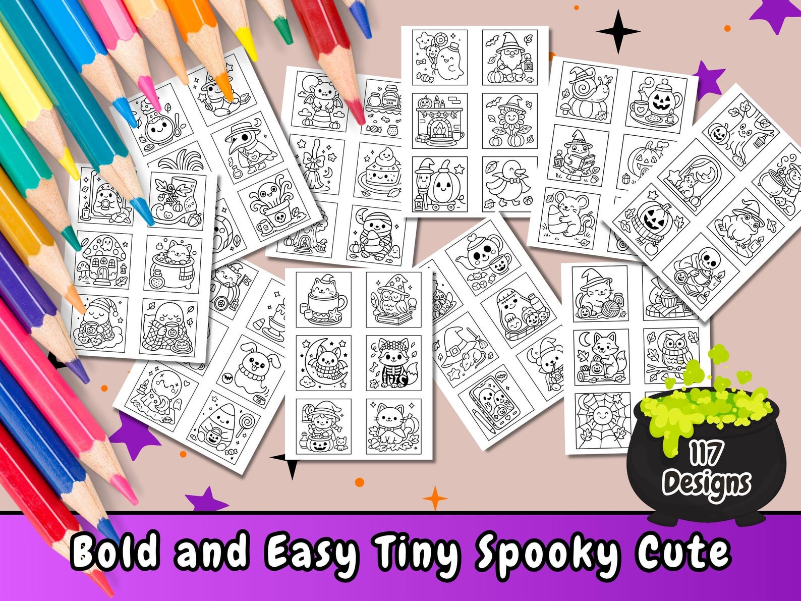 Bold and Easy Tiny Spooky Cute Coloring Pages, 117 Mini Designs, Kids ...