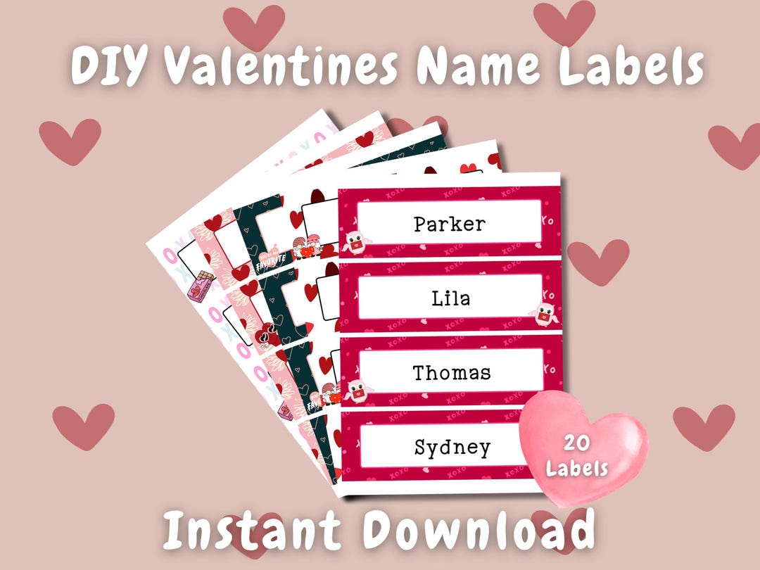 Valentines Name Tags, Desk Name Labels, Valentines DIY, Cute Hearts ...