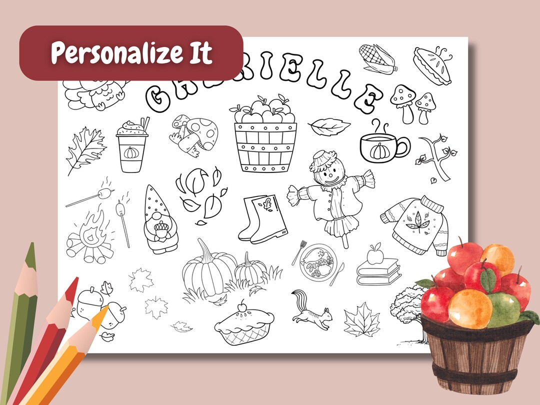 10 Personalized Fall Coloring Pages, Fall Coloring Page, Custom ...