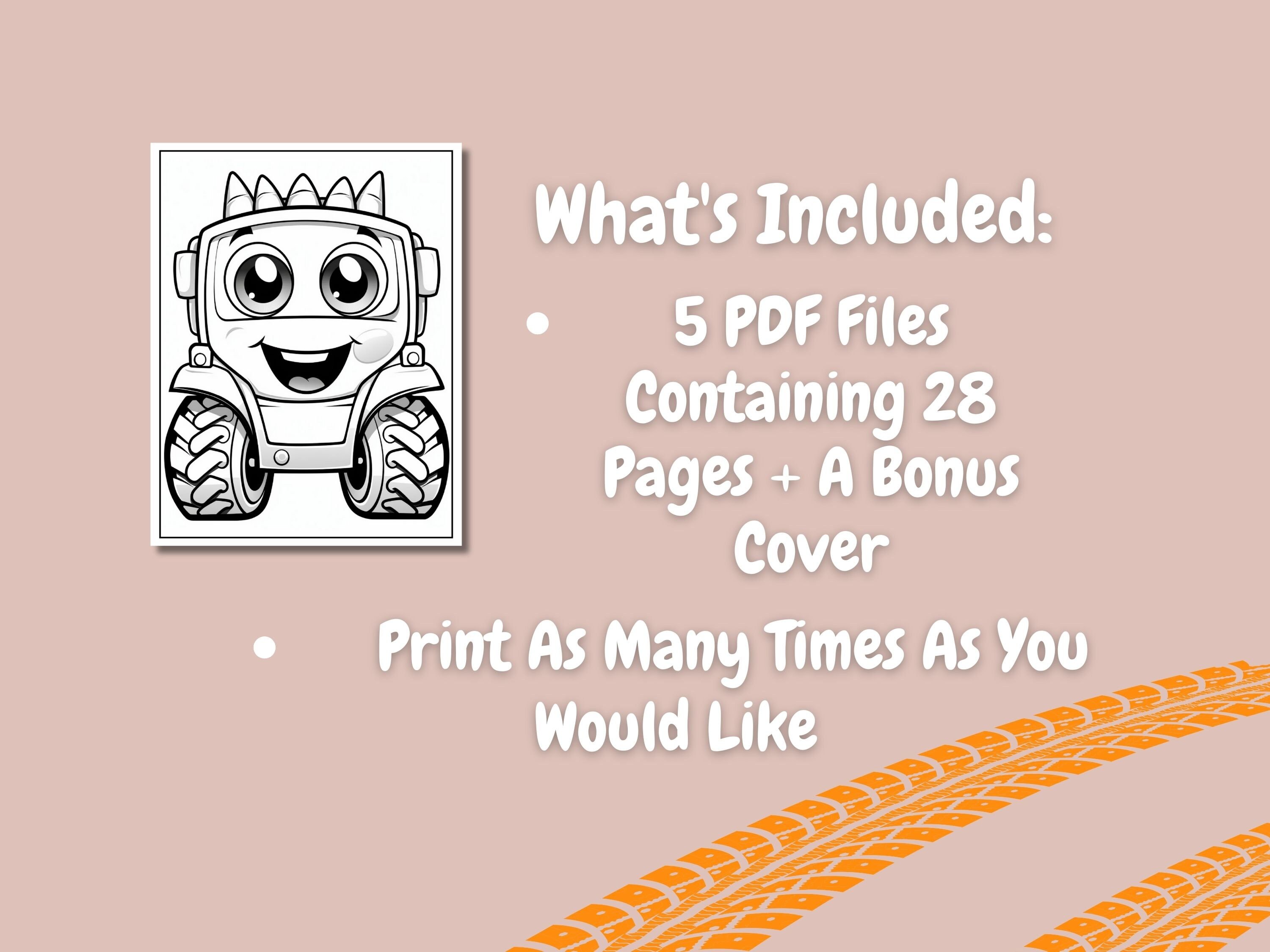 Cute Monster Trucks Coloring Book, Printable PDF, Coloring Pages for ...