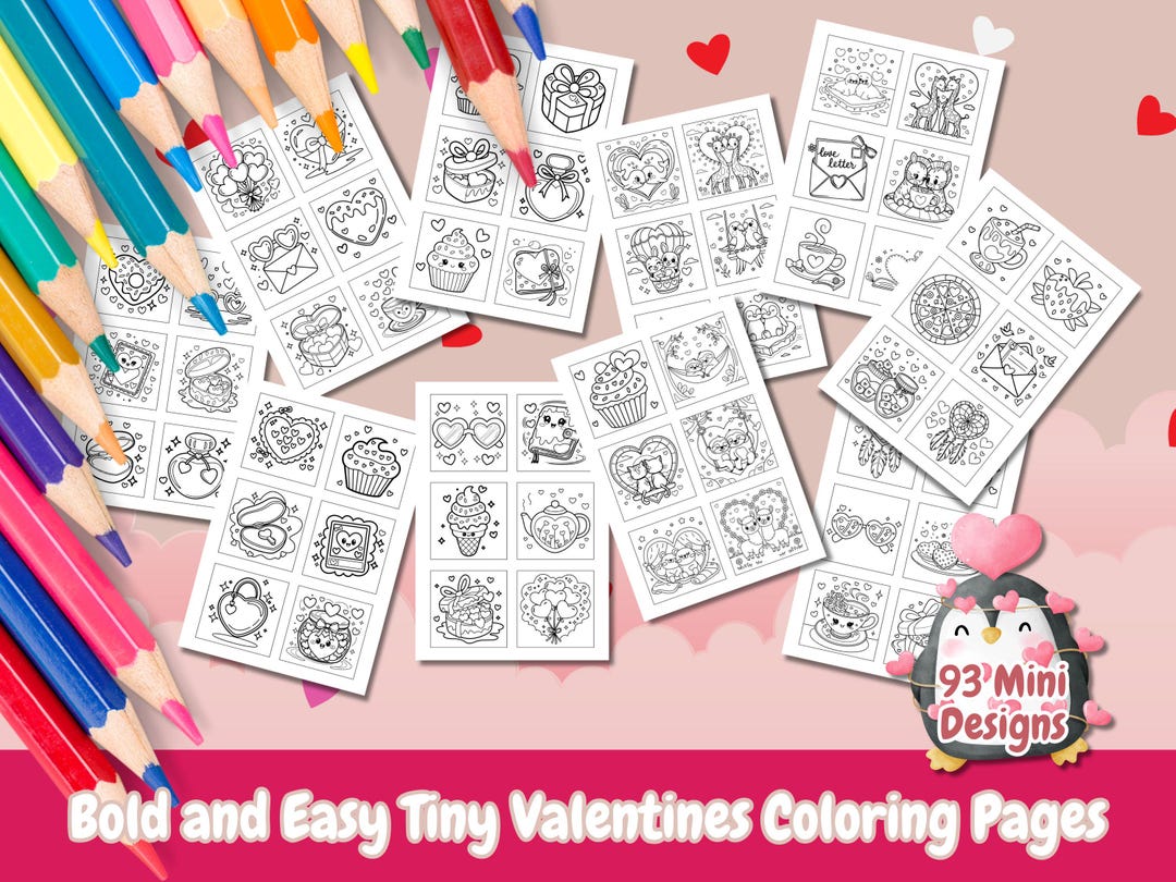 Bold and Easy Tiny Valentines Coloring Pages, 93 Mini Designs, Kids and ...