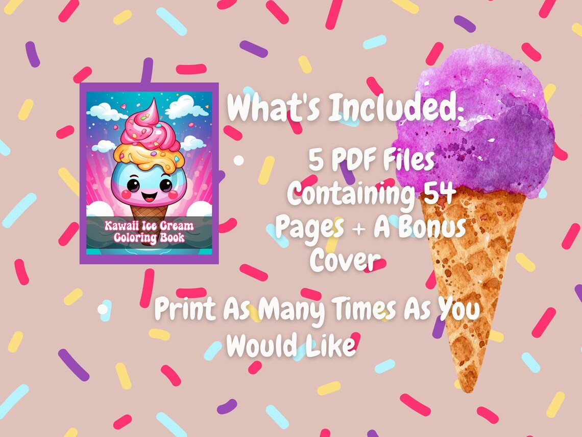 Kawaii Ice Cream Coloring Book, Kids Coloring Pages, Adult Coloring ...