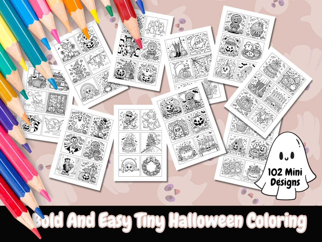 Bold and Easy Tiny Halloween Coloring Pages, 102 Mini Designs, Kids and ...