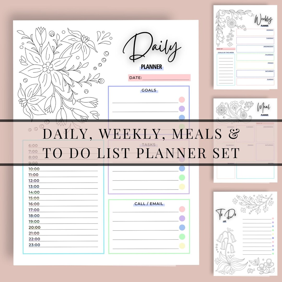 Printable Planner, Daily Weekly Meal Planner, Goal, Productivity ...