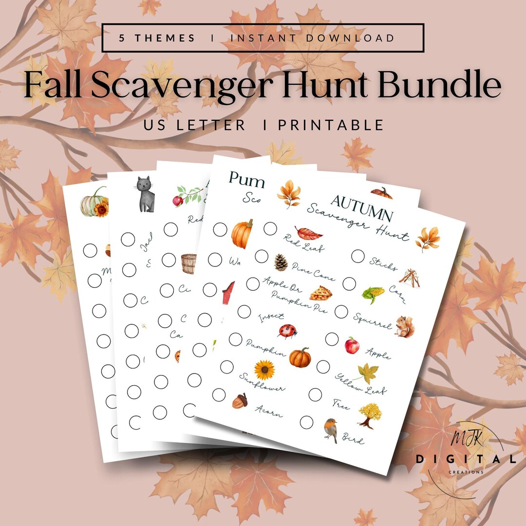 Fall Scavenger Hunt Bundle, Indoor Outdoor Activity for Kids, Autumn ...