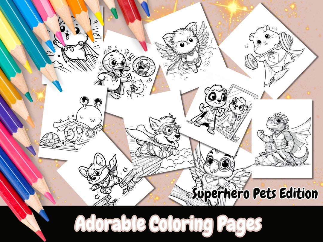 Adorable Coloring Pages Superhero Pets Edition, Adults and Kids ...