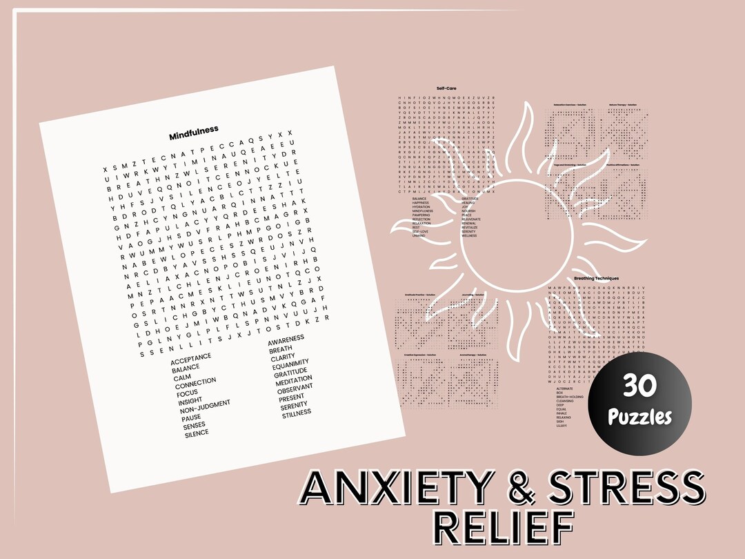 Anxiety and Stress Relief Word Search, Meditation, Word Search, Puzzles ...