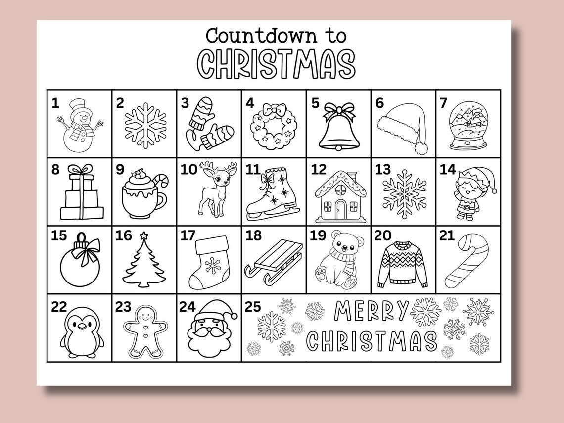 Thanksgiving Christmas Countdown Coloring Page, Kids Holiday Coloring ...