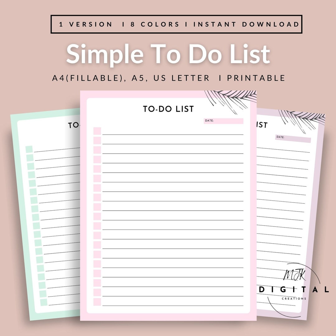 Minimal to Do List Printable, Productivity Planner, Simple Tasks List ...