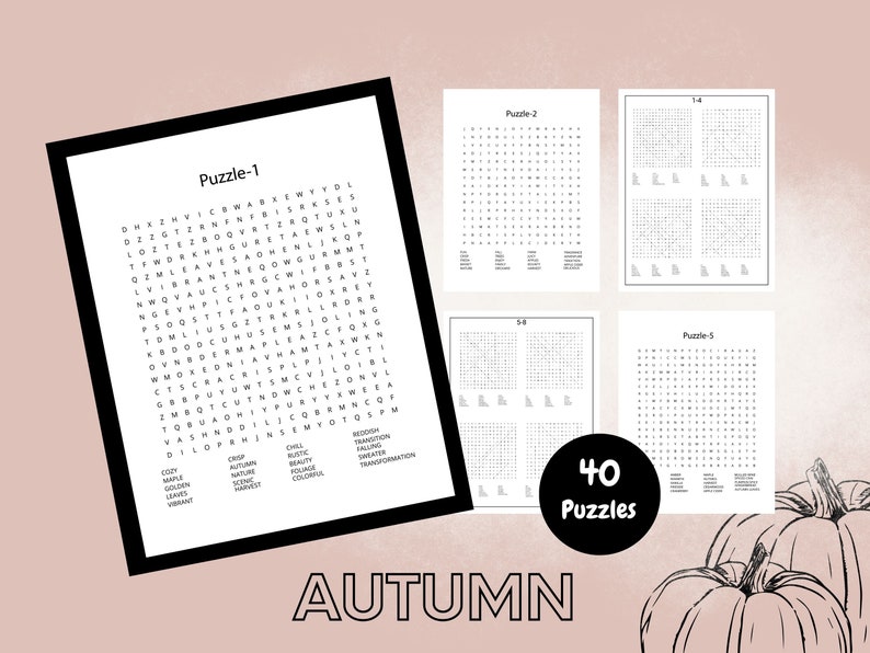 Word Search Puzzle Fall Word Search Autumn Puzzle 40 - Etsy