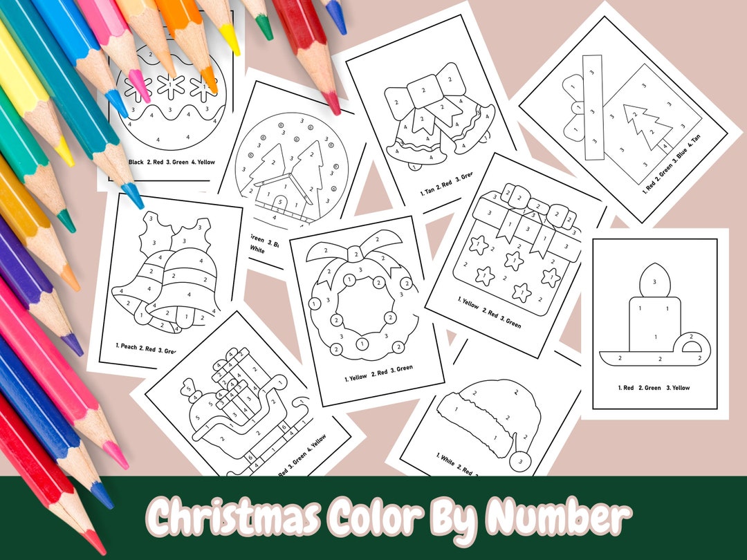 Color by Number Christmas Coloring Pages for Kids, Christmas Coloring ...