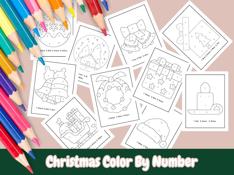 Color by Number Christmas Coloring Pages for Kids, Christmas Coloring ...