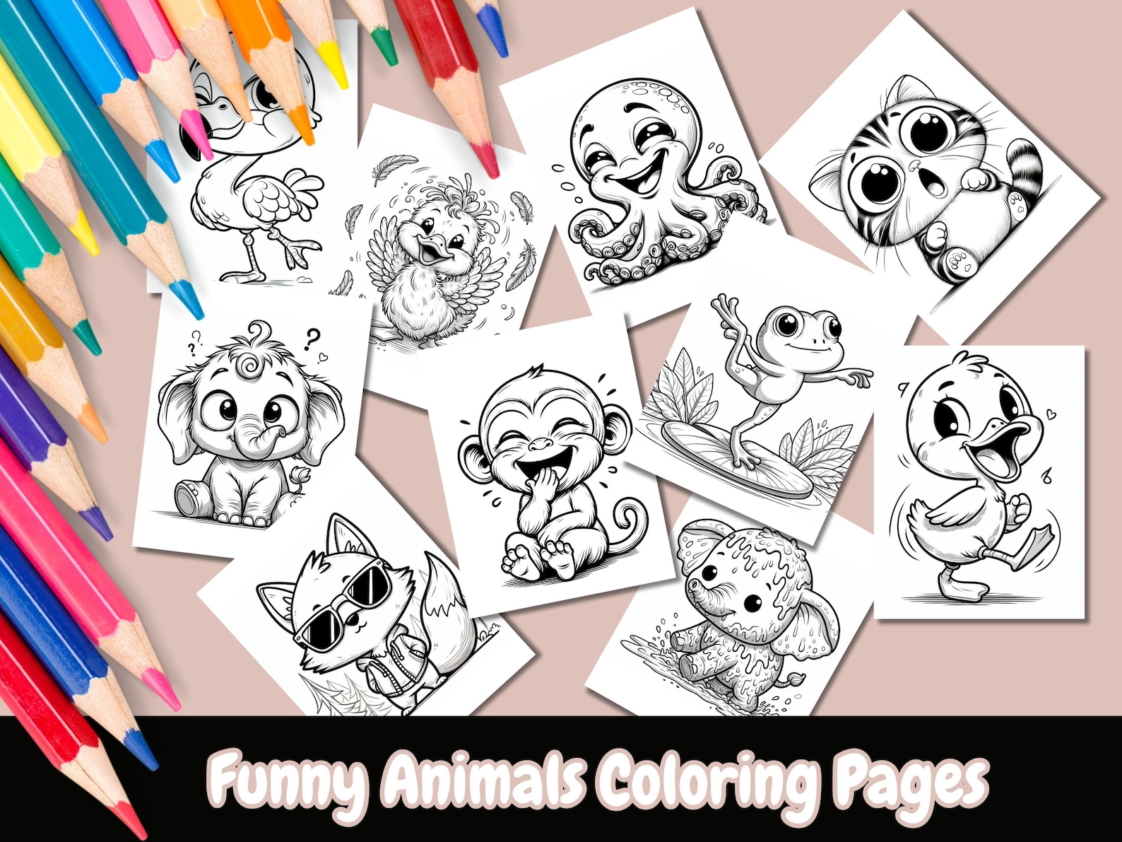 Funny Animal Coloring Pages, Adults and Kids, Instant Download ...