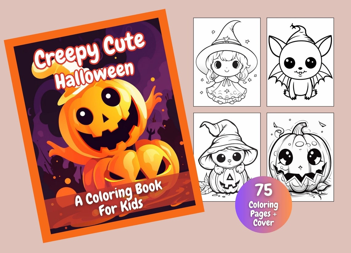 75 Creepy Cute Halloween Coloring Book, Halloween Activity, Coloring ...