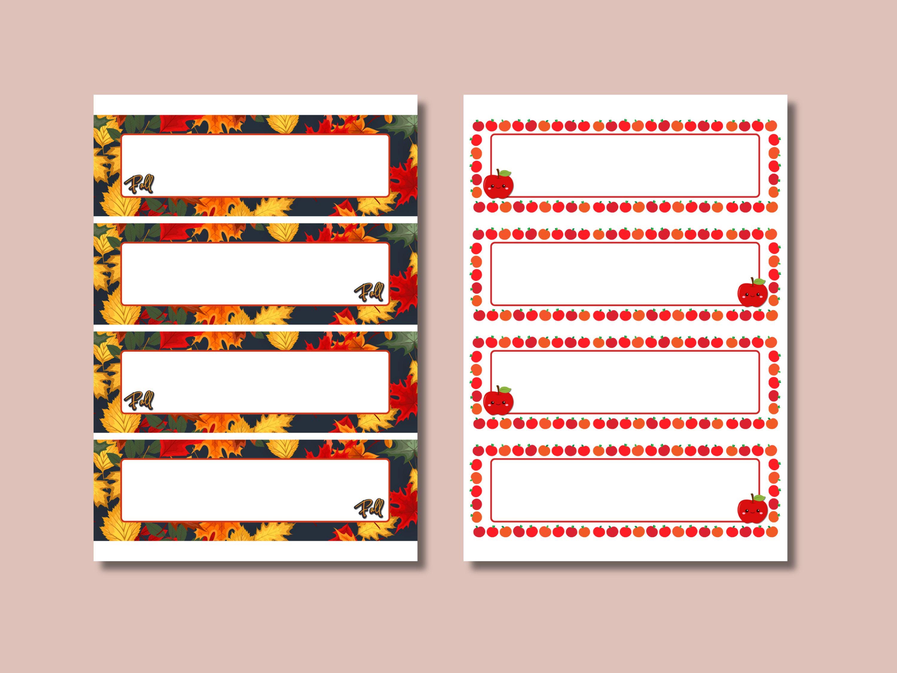 Fall Name Tags, Desk Name Labels, Fall DIY, Leaves Apples Pumpkins ...