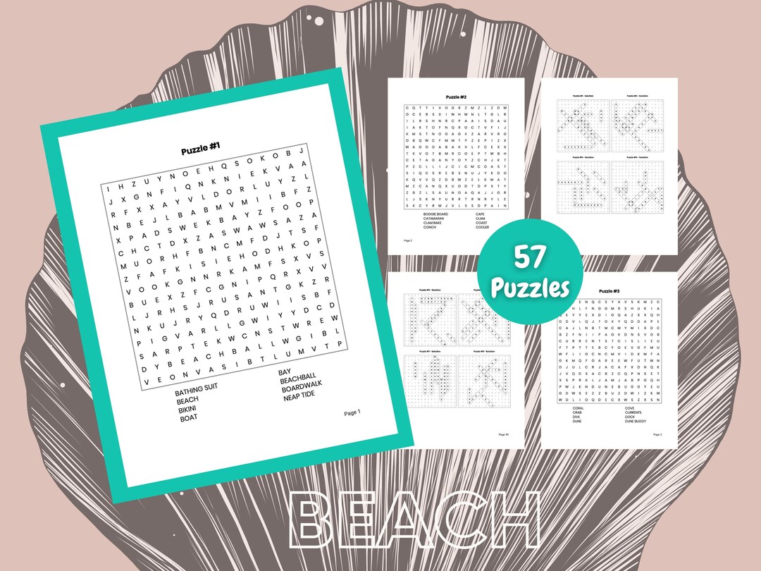 Beach Themed Word Search Puzzles, Beach Word Search, Puzzles for Adults ...