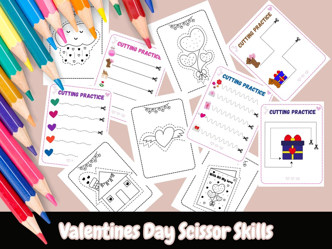 Valentine's Day Scissor Skills, Preschool Activity Book, Valentines Day ...