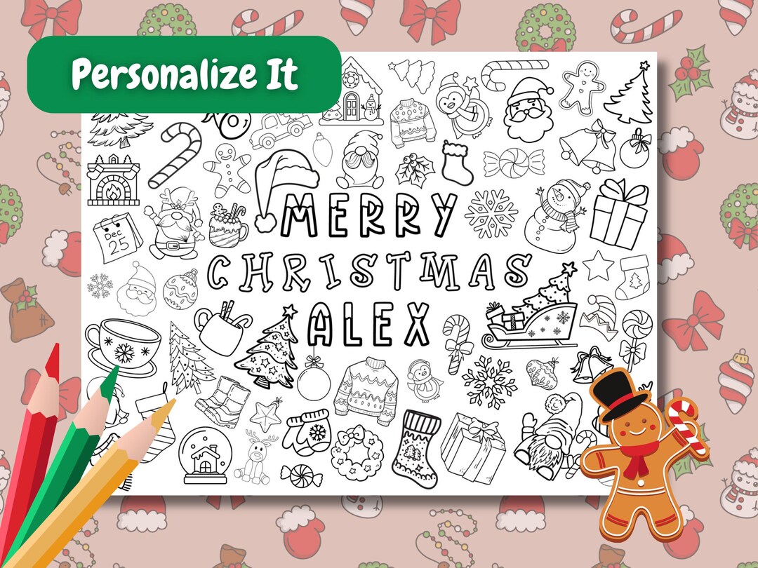 Personalized Christmas Coloring Page, Christmas Coloring Page, Custom ...